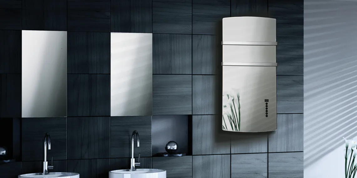 Glass front bathroom panel heater with fan DEVA | Radialight